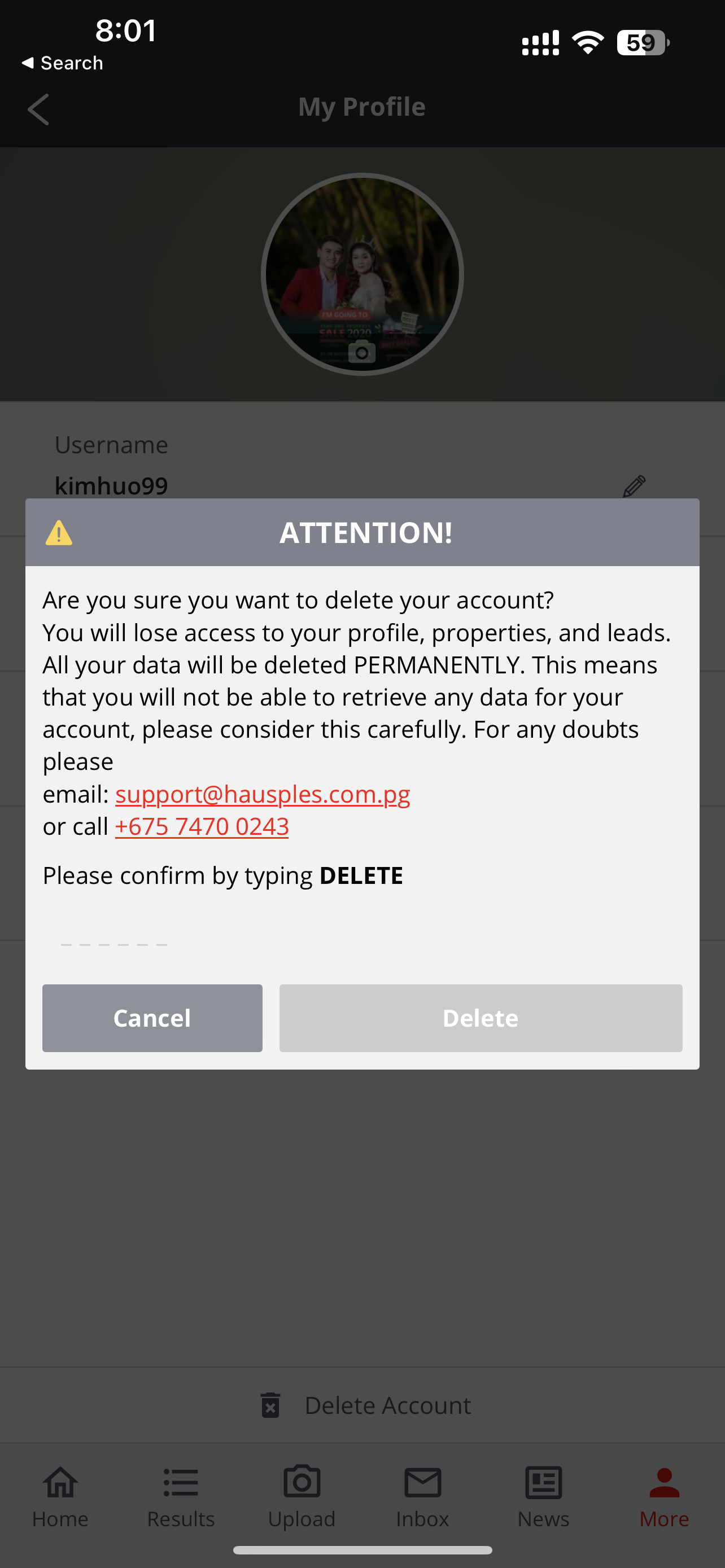 Account delete instructions
